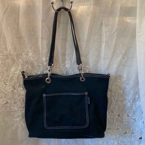 Strada | Bags | Strada Black Floral Lined Purple Shoulder Bag Tote ...